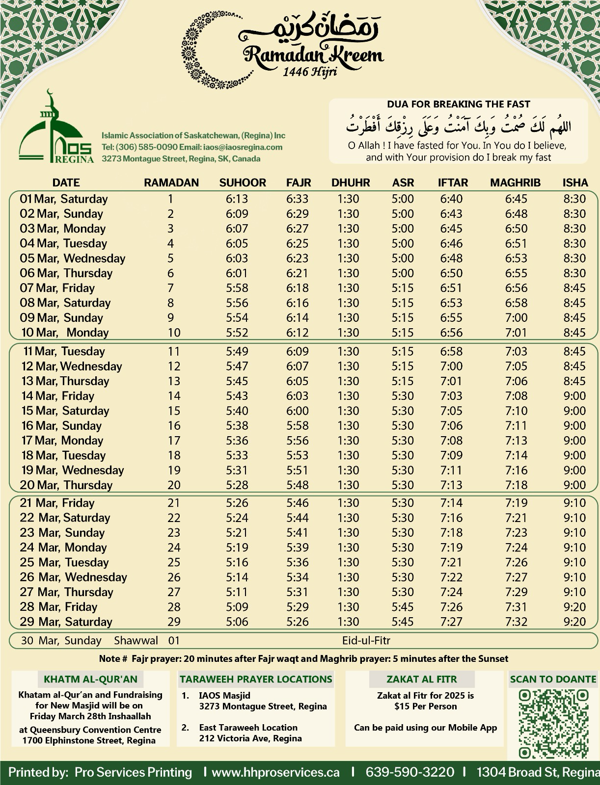 2025 Ramadan Timetable – IAOS Regina